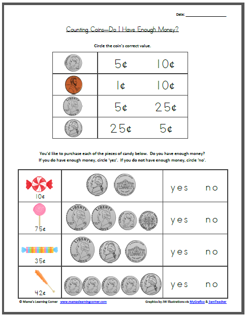 Kindergarten Math US Coin Activity Pack Money Worksheet 1st Grade Math 
