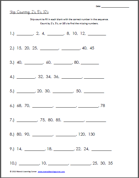 Skip Counting Worksheet: 2s, 5s, 10s - Mamas Learning Corner Skip Counting Worksheet: 2s, 5s, 10s - Mamas Learning Corner