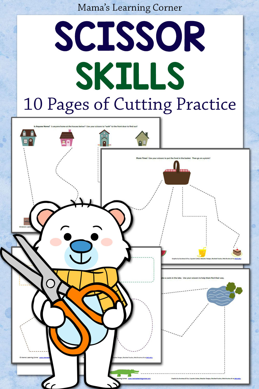 10-Page Scissor Skills Packet for Preschool - Mamas Learning Corner