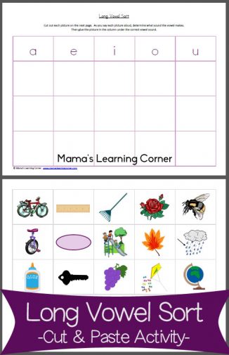 Long Vowel Sort - Cut & Paste Activity - Mamas Learning Corner