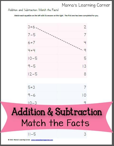 Addition And Subtraction Match The Facts Mamas Learning Corner