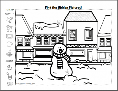 Winter Hidden Picture Worksheets - Mamas Learning Corner