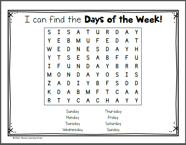 Days Of The Week Worksheets Mamas Learning Corner