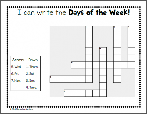 Days of the Week Worksheets - Mamas Learning Corner