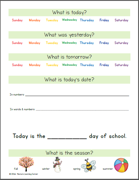 Kindergarten and First Grade Calendar Notebook 2016-2017 - Mamas ...