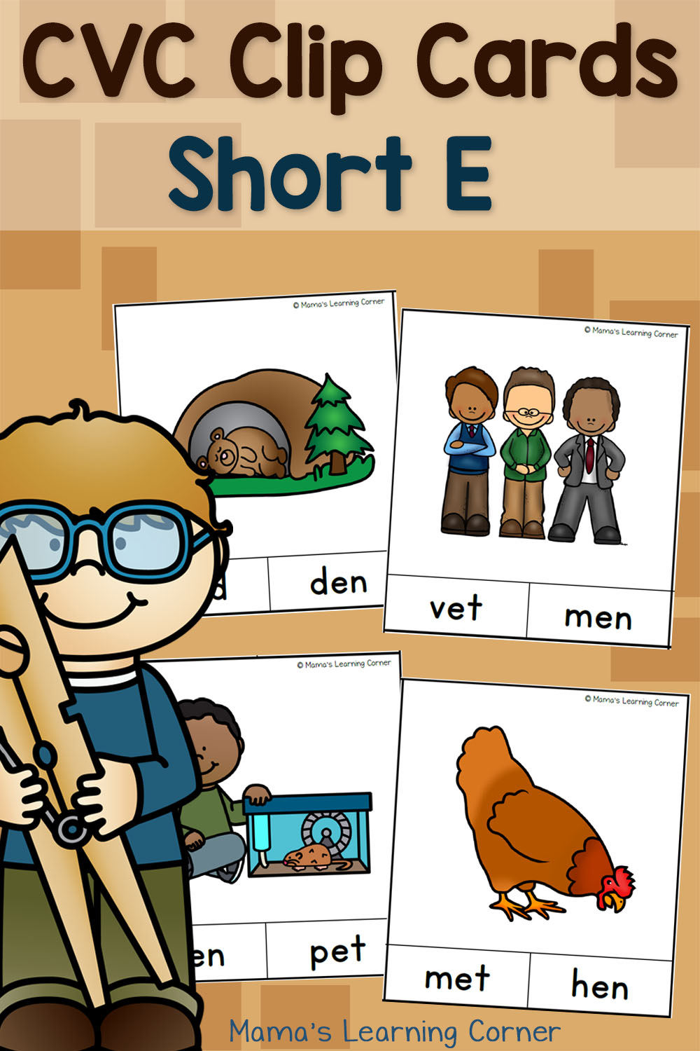 CVC Short E Clip Cards - Mamas Learning Corner