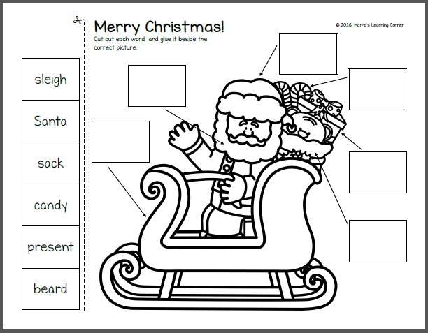 Christmas Label the Picture Worksheets - Mamas Learning Corner