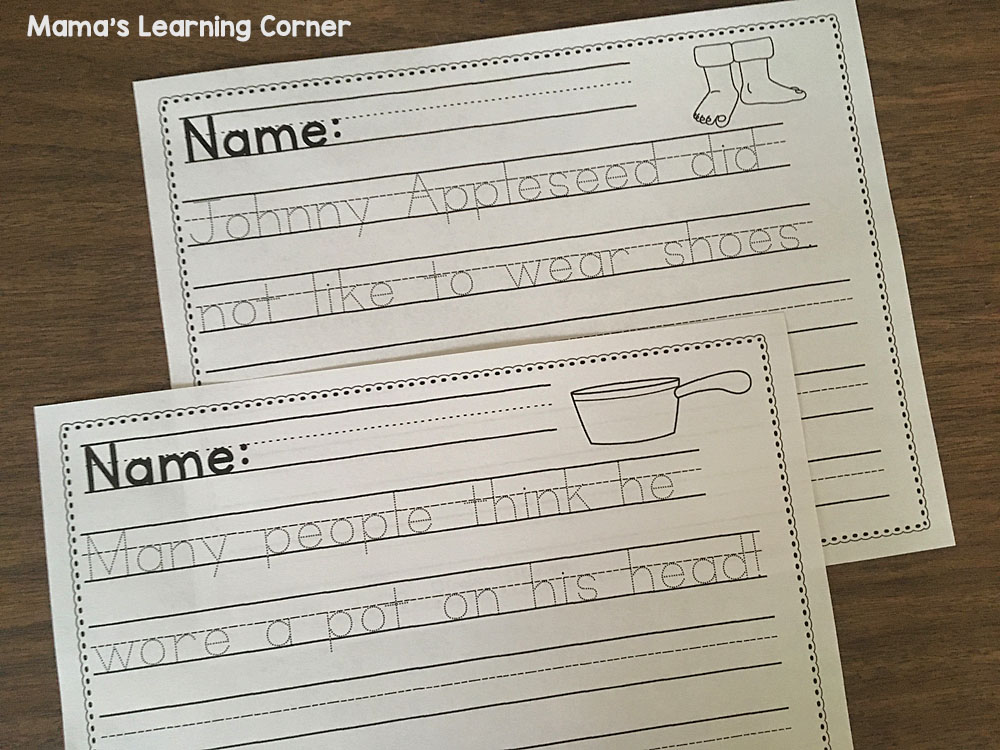 Johnny Appleseed Handwriting Practice Worksheets - Mamas Learning Corner