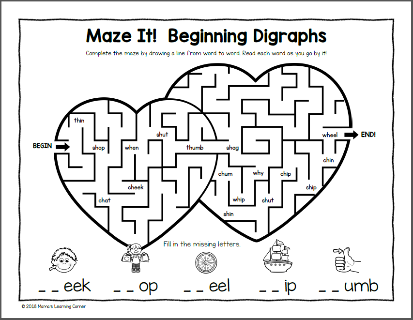 Phonics Mazes for Valentine's Day - Mamas Learning Corner