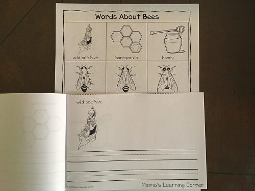 Bees Writing Booklet with Picture Dictionary - Mamas Learning Corner