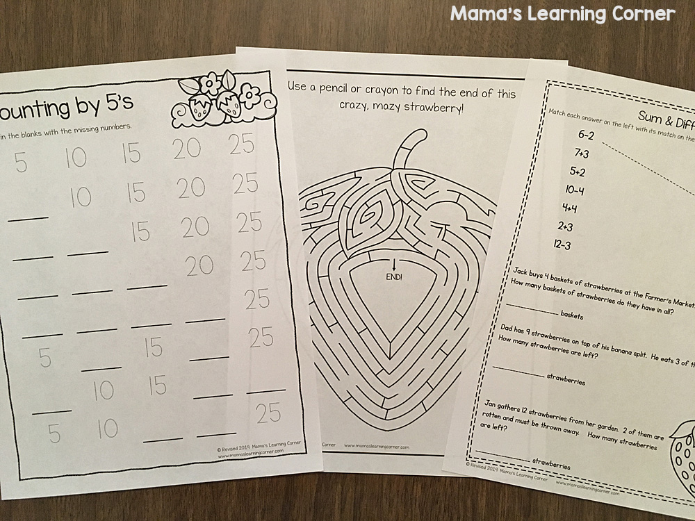 Strawberry Worksheets - Mamas Learning Corner