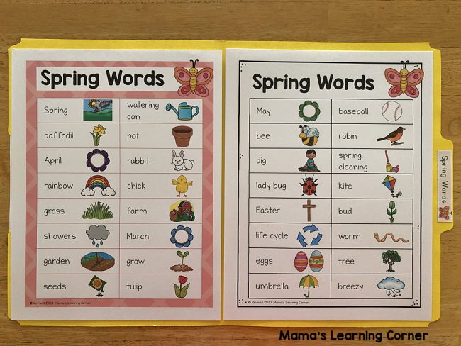 Spring Word Wall with File Folder Activities - Mamas Learning Corner
