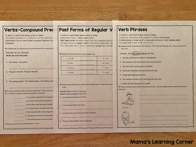 Verb Worksheets for 3rd and 4th Grades - Mamas Learning Corner