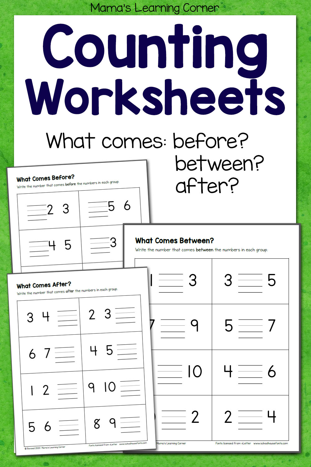 What Comes Before Between And After Counting Worksheets Mamas