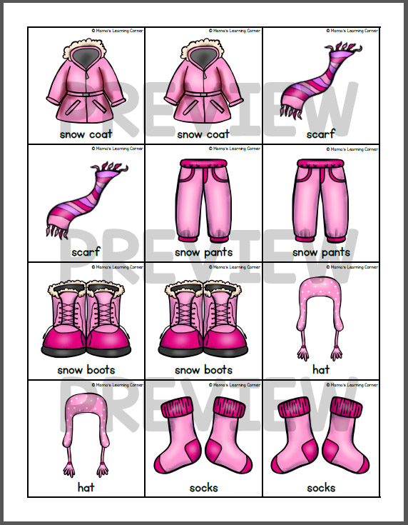 Winter Clothes Match Game Packet - Mamas Learning Corner