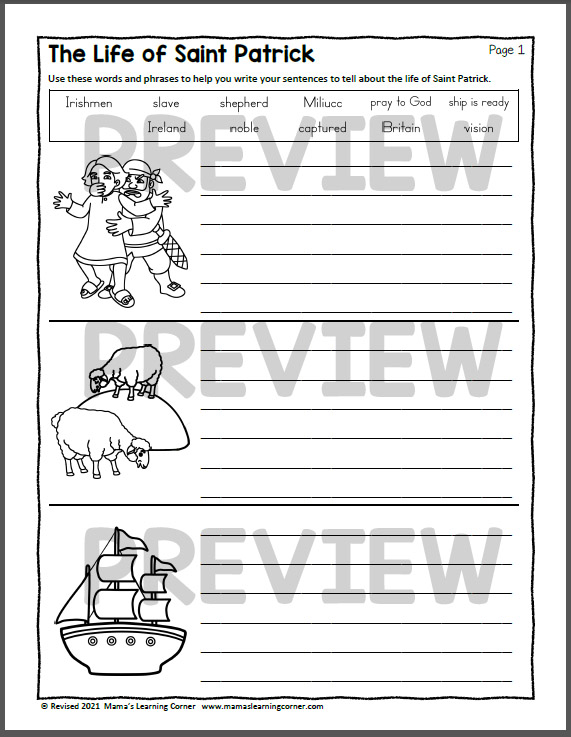The Life of Saint Patrick Worksheets with Writing Activity - Mamas ...
