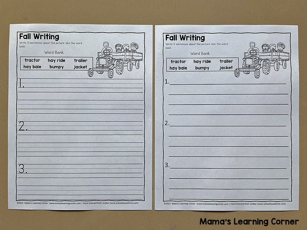Fall Writing Sentences Worksheets - Mamas Learning Corner