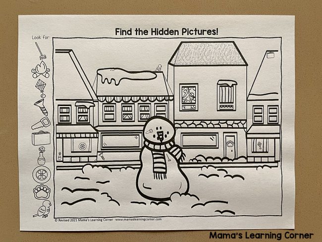 Snowman Hidden Picture Worksheets - Mamas Learning Corner