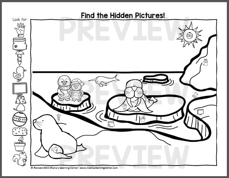 Winter Hidden Picture Worksheets - Mamas Learning Corner