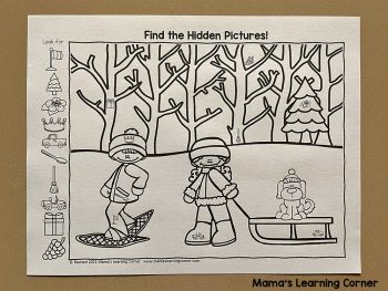 Winter Hidden Picture Worksheets - Mamas Learning Corner