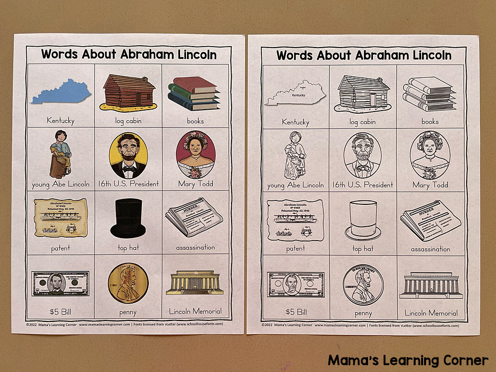 Abraham Lincoln Writing Booklet with Picture Dictionary - Mamas ...
