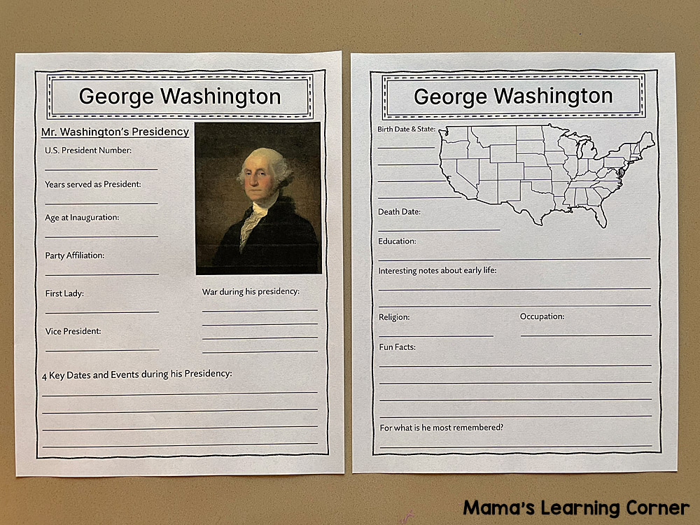 U.S. Presidents Research Project - Mamas Learning Corner