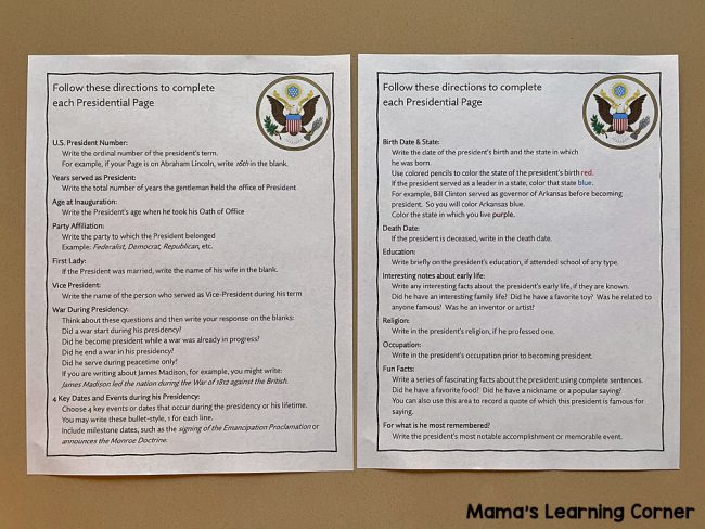 U.S. Presidents Research Project - Mamas Learning Corner