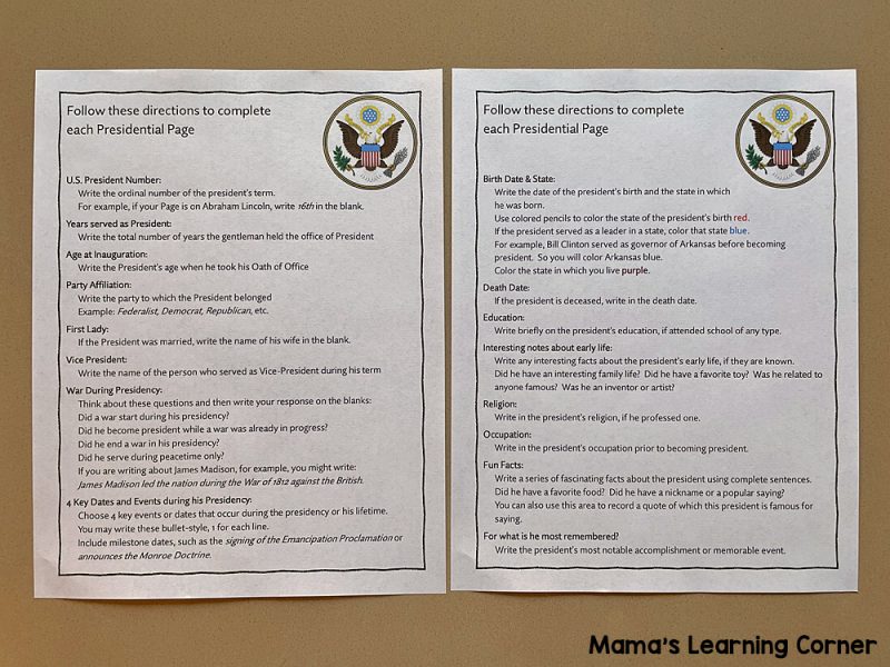 U.S. Presidents Research Project - Mamas Learning Corner