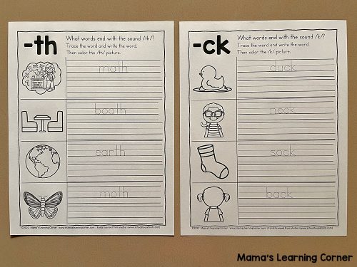 Beginning and Ending Digraph Writing Practice Worksheets - Mamas ...