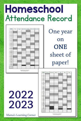 Homeschool Attendance Record 2022-2023 - Mamas Learning Corner