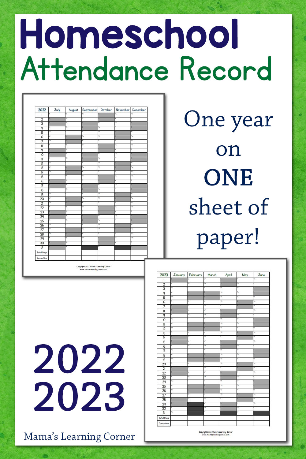 Homeschool Attendance Record 2022 2023 Mamas Learning Corner