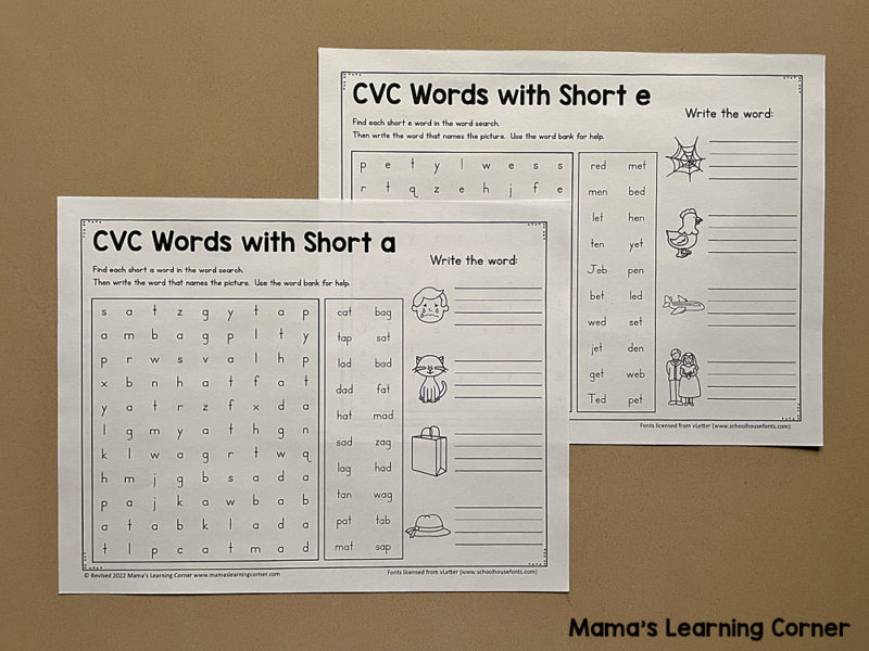 Short Vowel CVC Word Search Worksheets - Mamas Learning Corner
