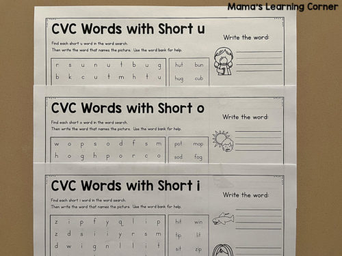 Short Vowel CVC Word Search Worksheets - Mamas Learning Corner