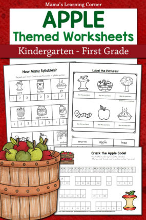Apple Worksheets for Kindergarten-First Grade - Mamas Learning Corner