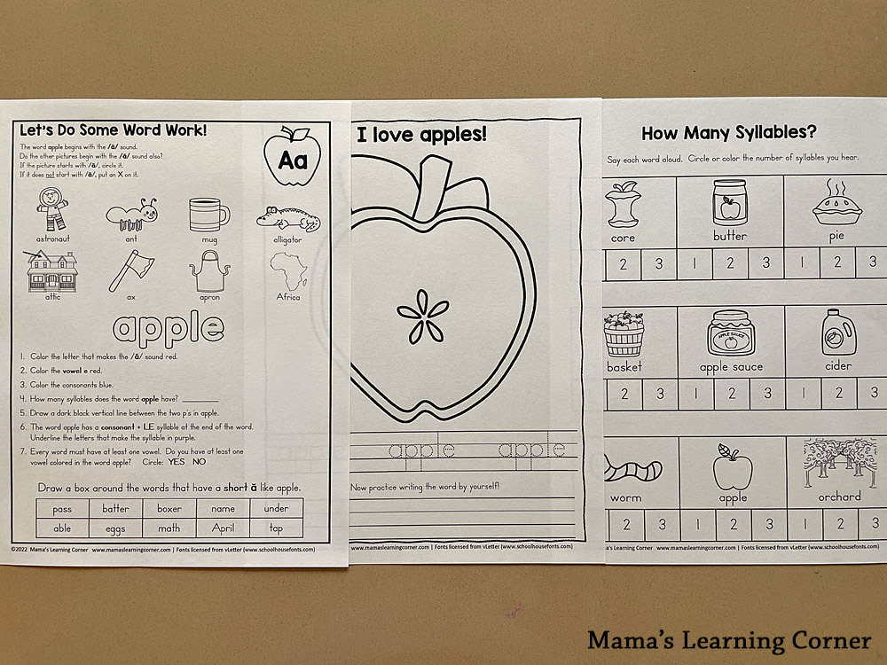 Apple Worksheets for Kindergarten-First Grade - Mamas Learning Corner