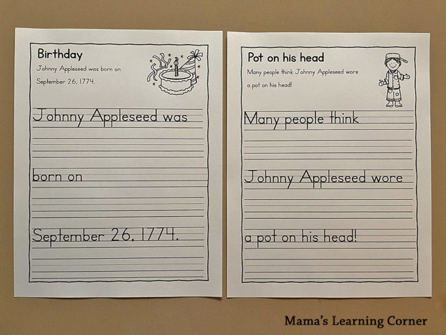 Johnny Appleseed Copywork Pages - Mamas Learning Corner