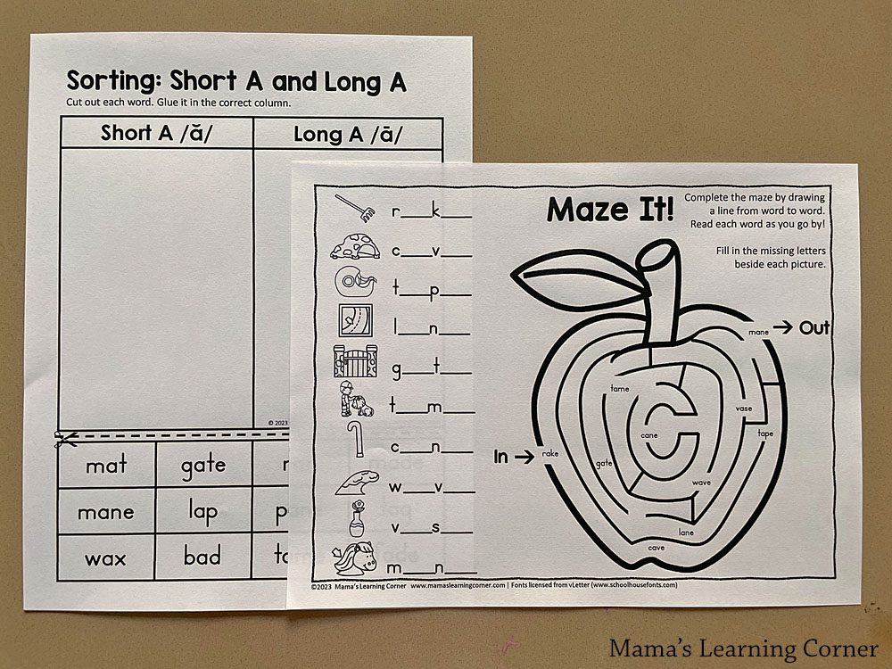 Short A and Long A Worksheet Packet - Mamas Learning Corner