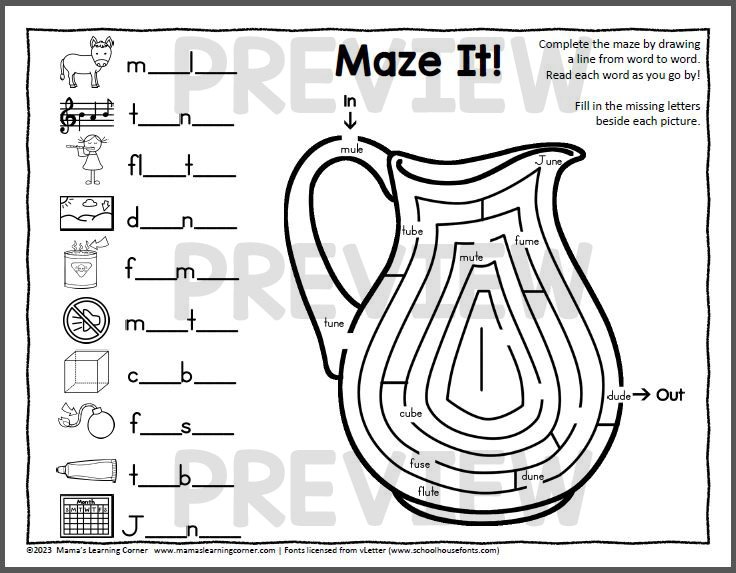 Short U and Long U Worksheet Packet with CVC and CVCe Words - Mamas ...