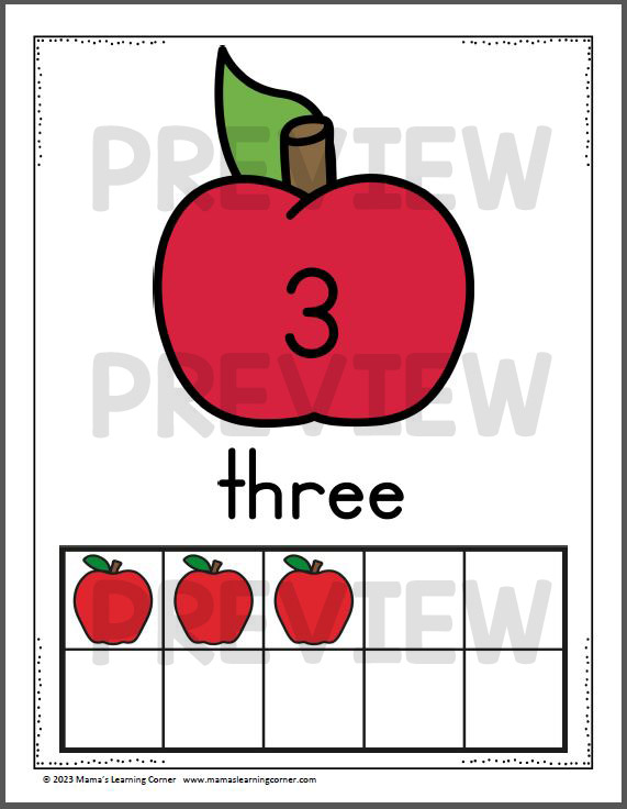 Apple Number Wall Cards with Ten Frames - Mamas Learning Corner