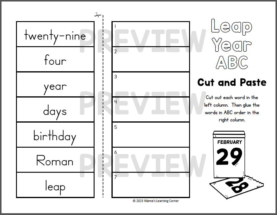 Holidays of the Year ABC Order Cut and Paste Worksheet Packet - Mamas ...