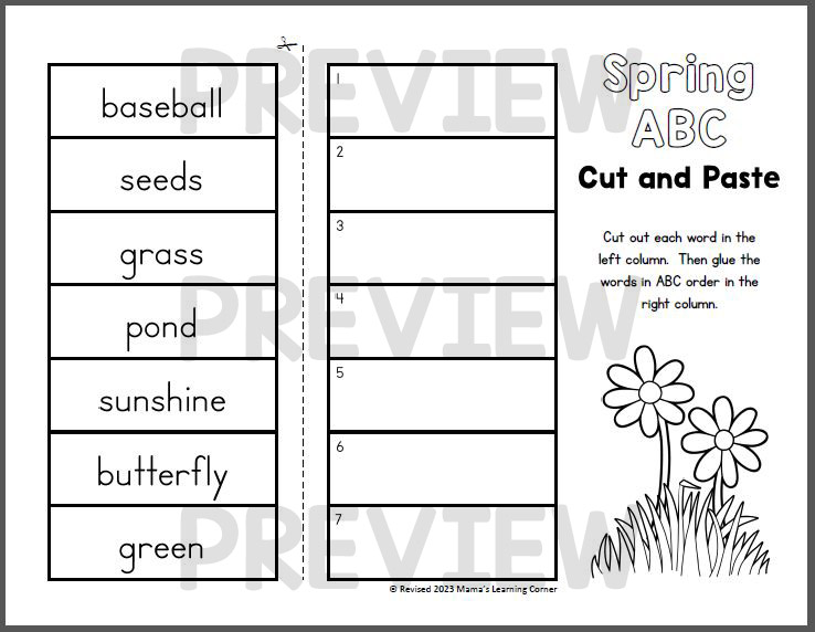 Seasons of the Year ABC Order Cut and Paste Worksheet Packet - Mamas Learning Corner