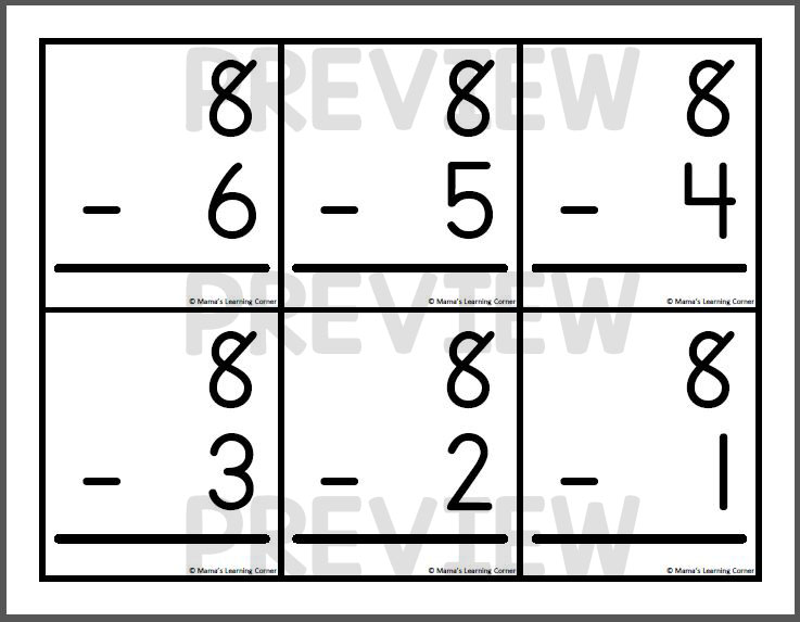 Subtraction Flash Cards With Answers Mamas Learning Corner