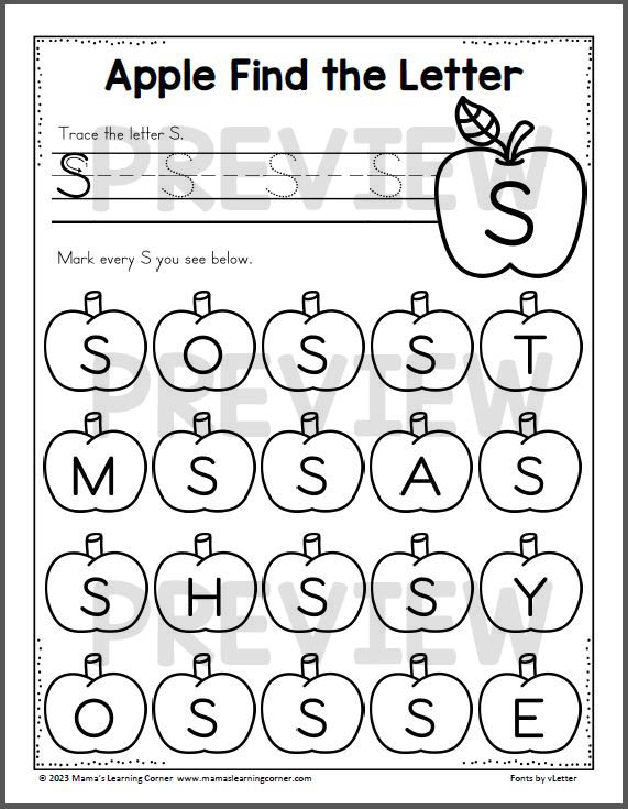 Apple Find the Letter Worksheets Uppercase and Lowercase - Mamas ...