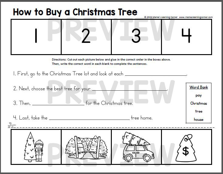 How to Buy a Christmas Tree Sequencing Activities - Mamas Learning Corner