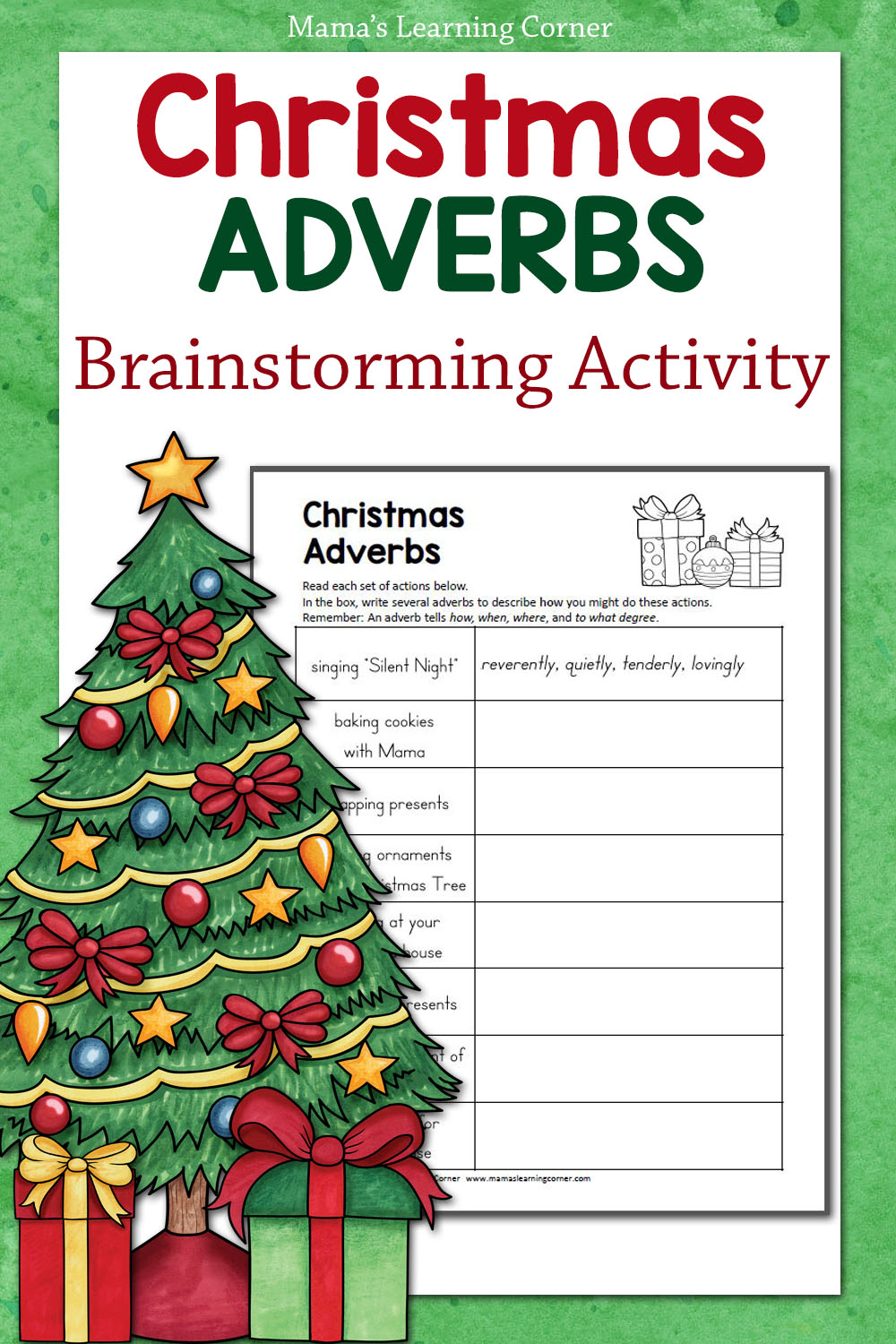 Christmas Adverbs Worksheet - Mamas Learning Corner