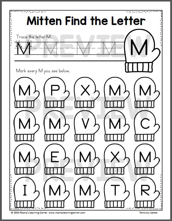 Mittens Find the Letter Worksheets Uppercase and Lowercase - Mamas ...