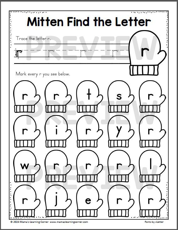 Mittens Find the Letter Worksheets Uppercase and Lowercase - Mamas ...
