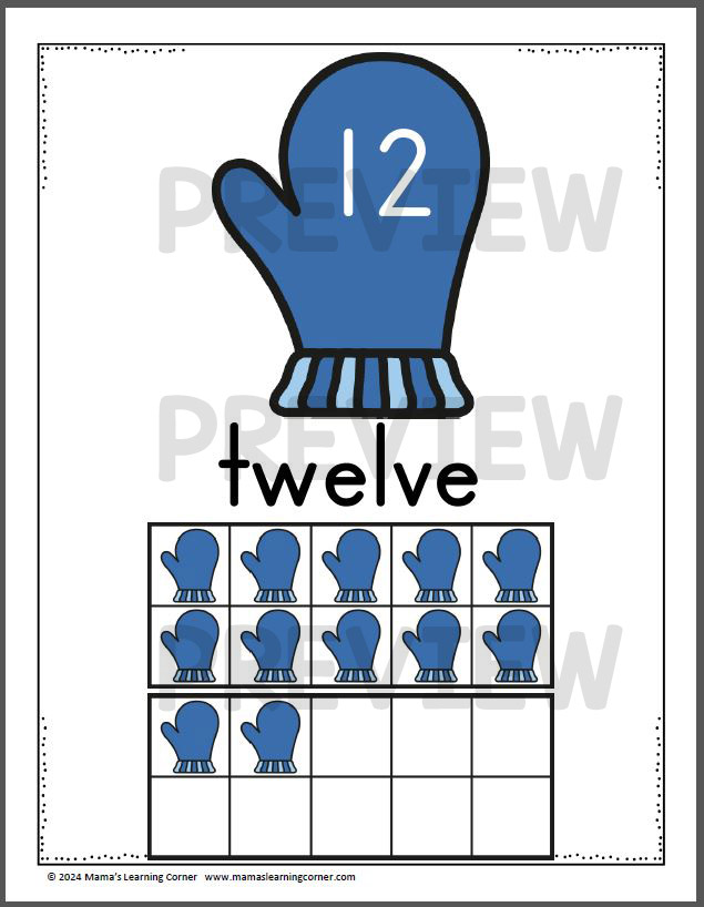 Mitten Number Wall Cards with Ten Frames - Mamas Learning Corner