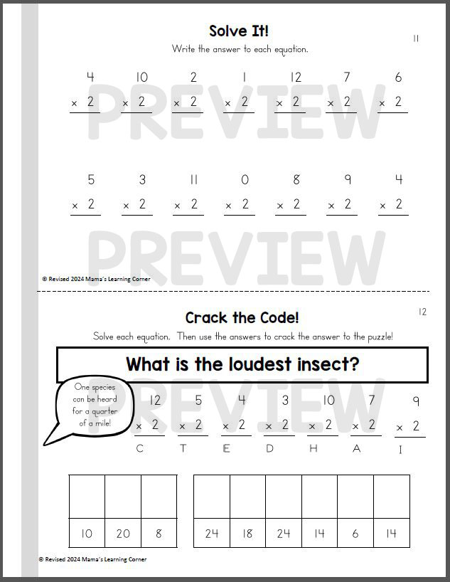 Multiplication Practice Facts Booklets for Products 2 to 12 - Mamas ...