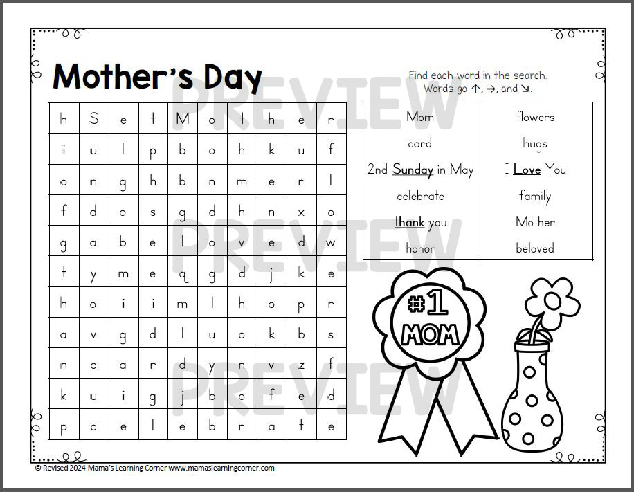 May Word Search Packet – Mother’s Day, Memorial Day, Strawberries ...